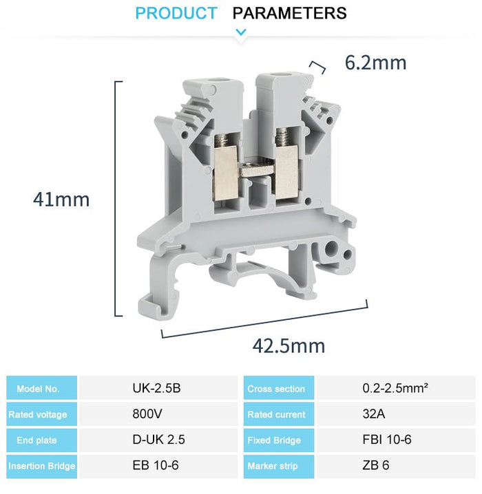 Wire Din Rail Terminal Block x1 Wire Cable Connectors